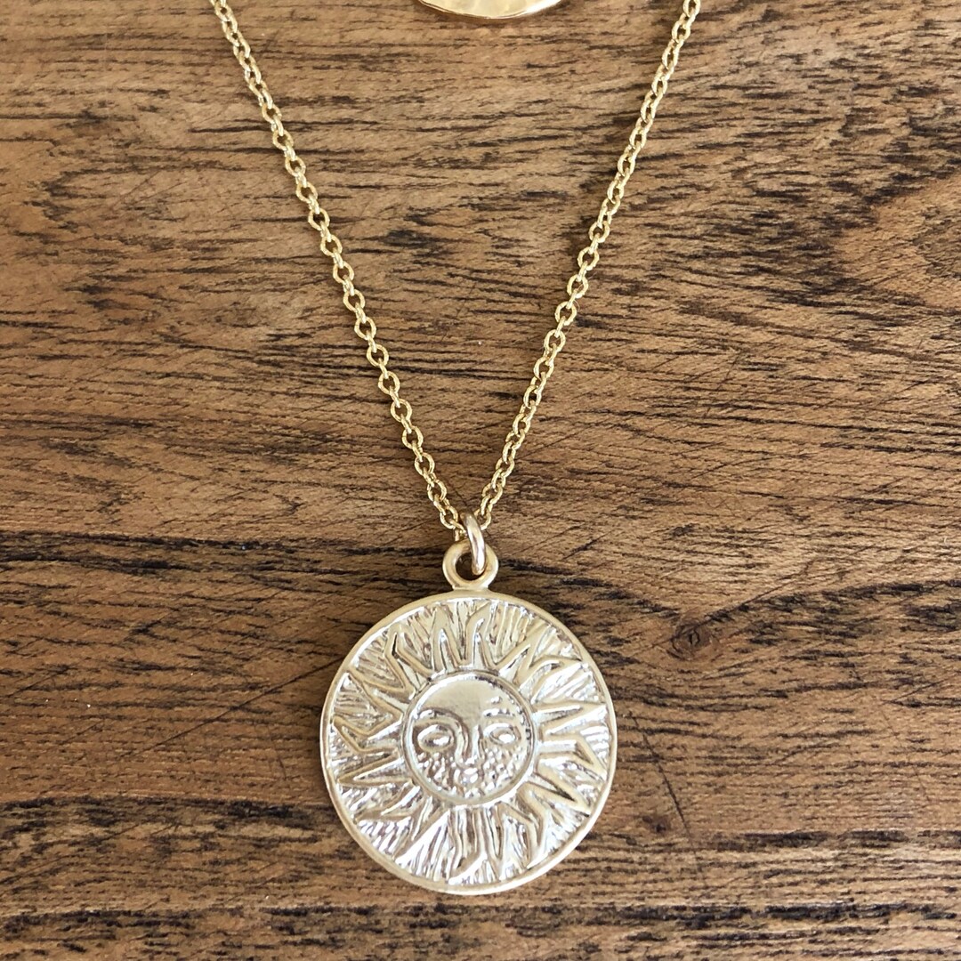 Sun Pendant Gold, Sun Coin Necklace, Gold Sun Coin Necklace, Gold Sun ...