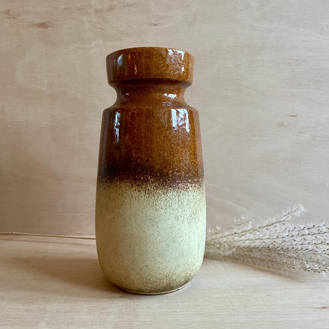 Vintage West German Pottery Vase: Hand-painted Earth Tones, Mid-century ...