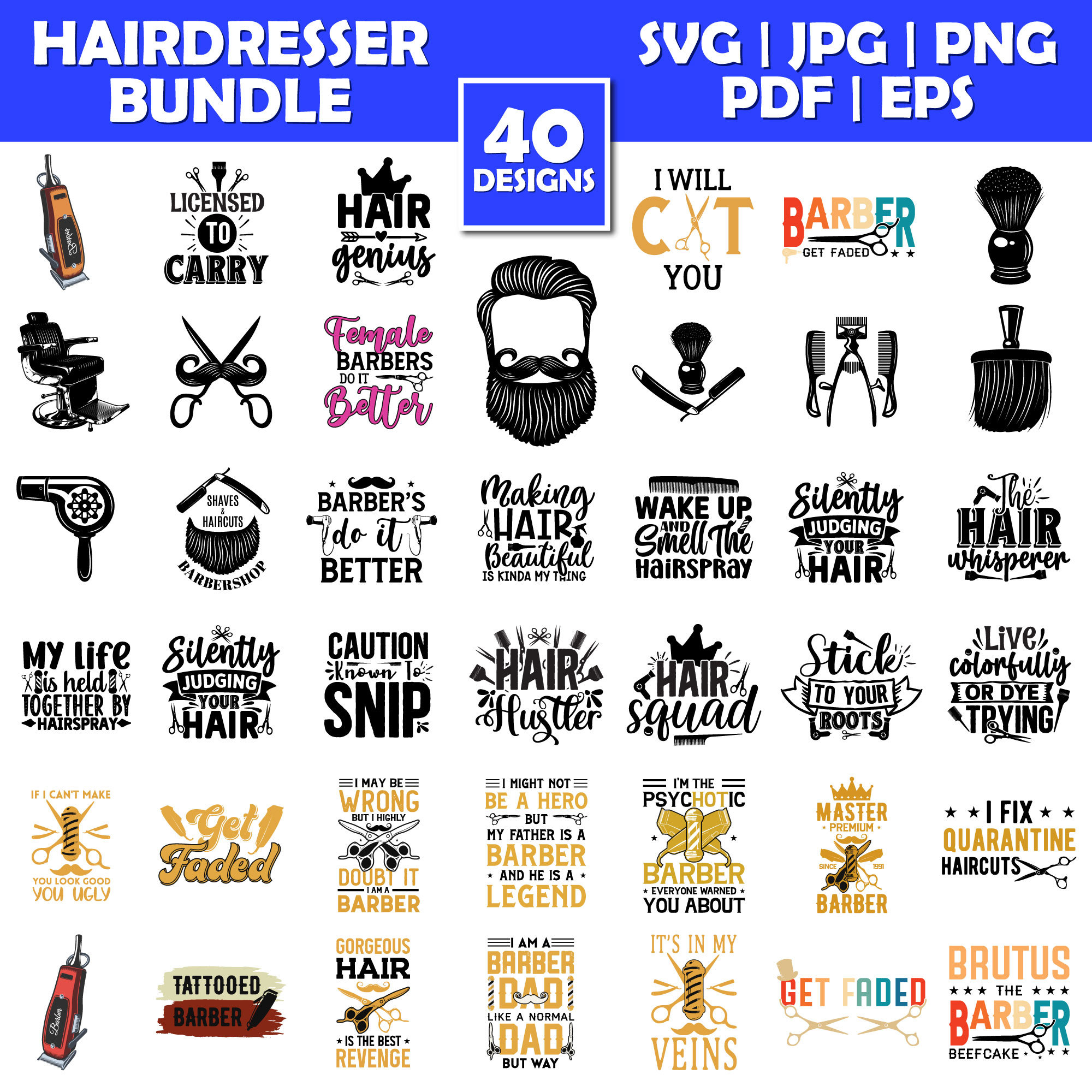 Fashion Hairdresser Svg Bundles, Hair Cut Svg, Barber Svg Bundles ...