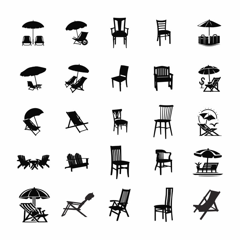 Chair Svg Bundles, Chair Clipart, Lounge Chair, Beach Chair, Vacation ...