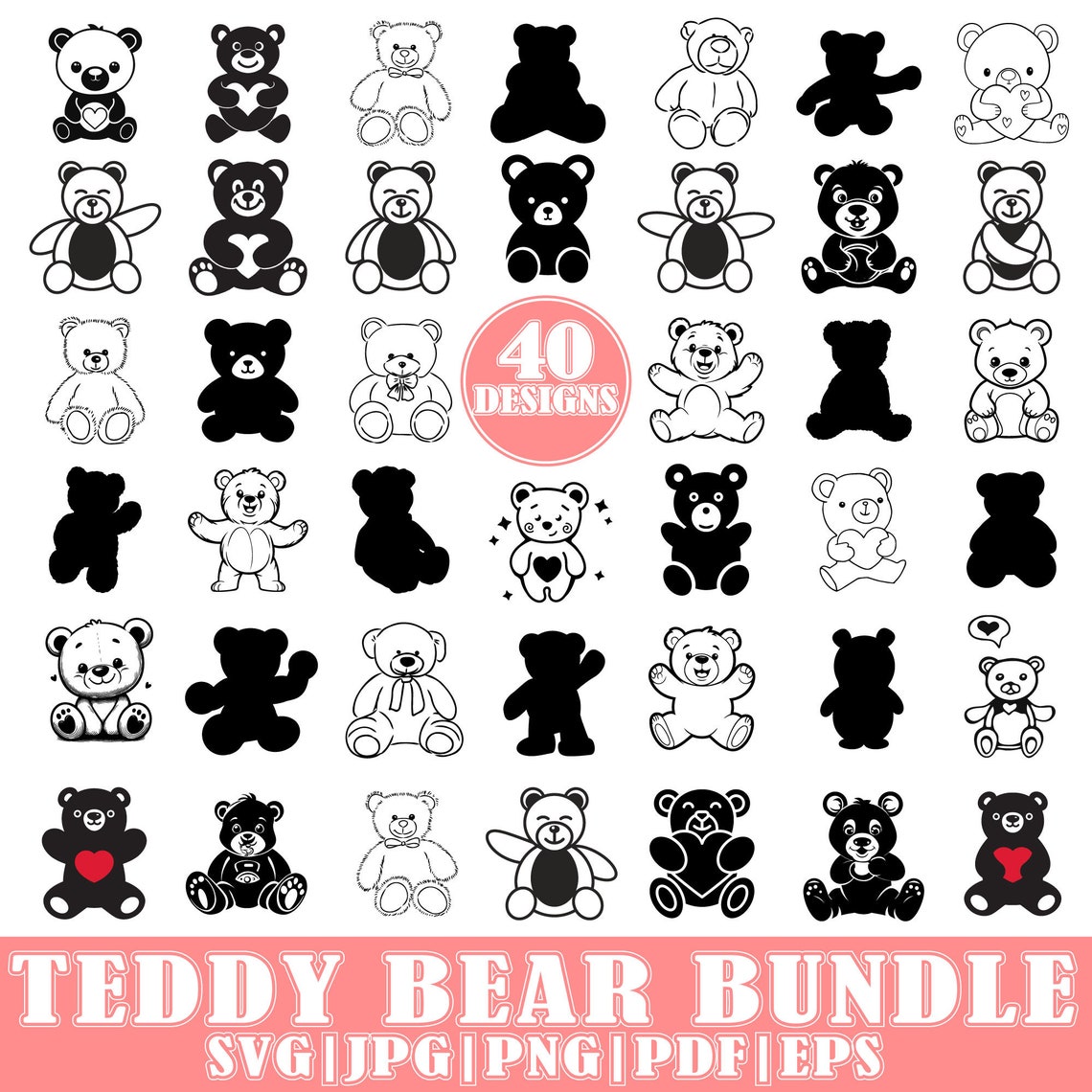 Cute Teddy Bear Svg Bundles, Teddy Bear PNG, Bear Svg, Teddy Bear Monogram, Bear Clipart, Bear ...