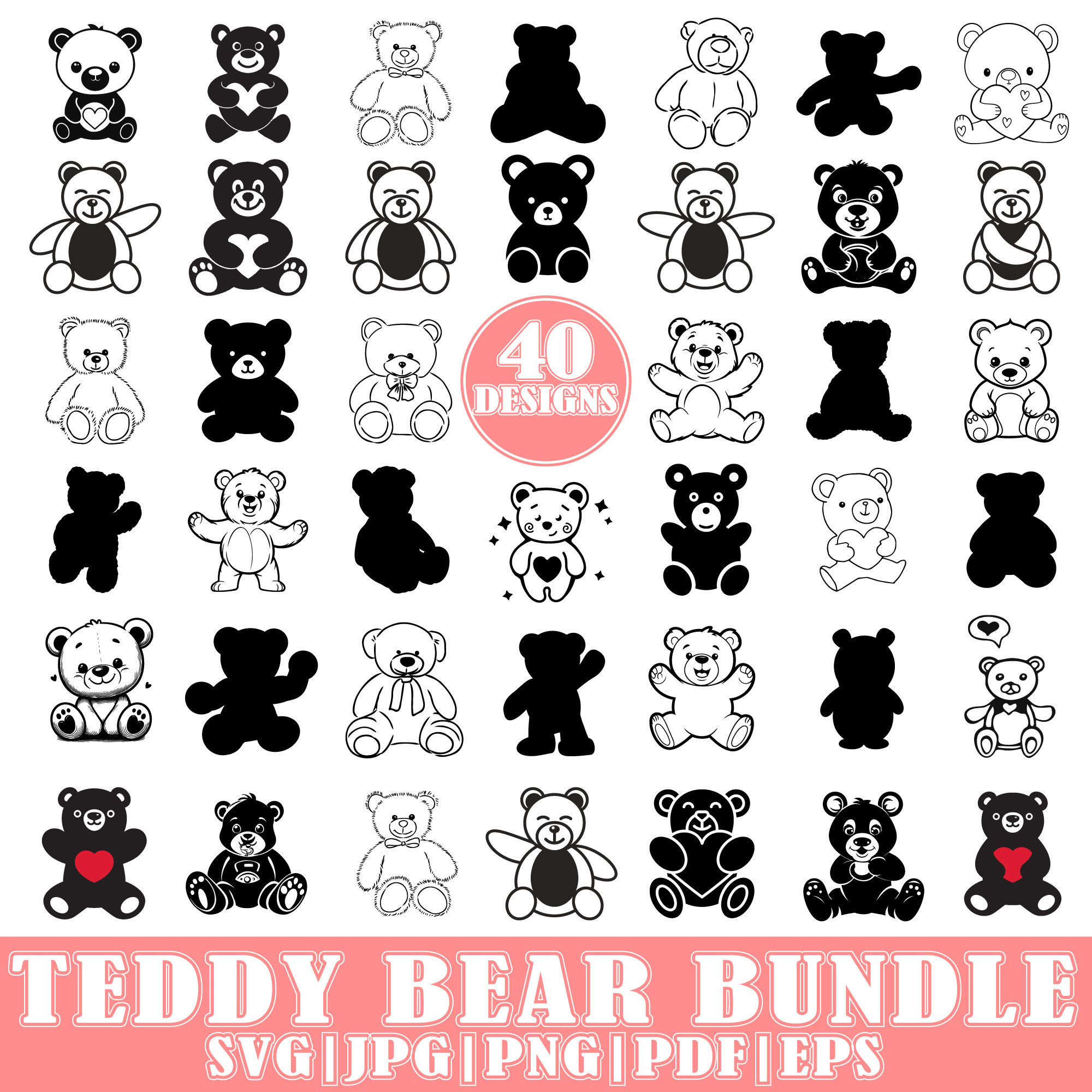 Cute Teddy Bear Svg Bundles, Teddy Bear PNG, Bear Svg, Teddy Bear ...