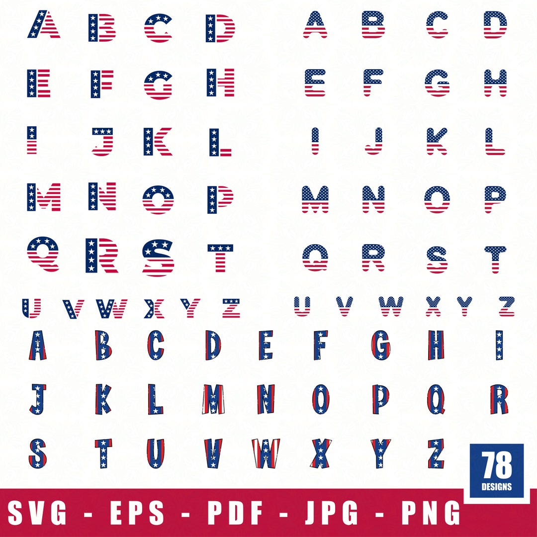 USA Flag Alphabet Svg Bundles, Usa Flag Doodle, USA Letter Svg, America ...