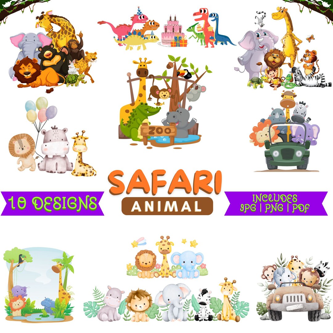 Safari Animal Clipart, Baby Animal Clipart, Safari PNG Bundles, Animal ...