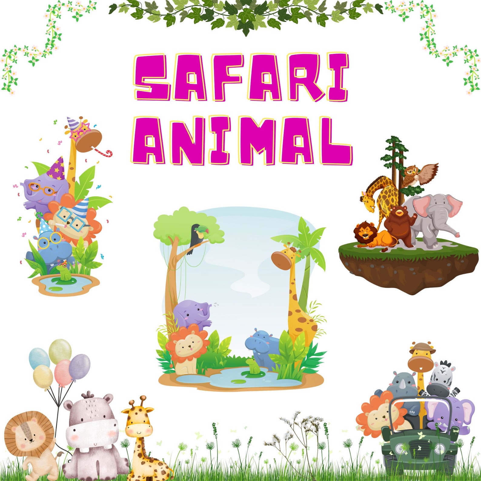 Safari Family Animal Bundles, Baby Animals PNG, Safari PNG Bundles ...