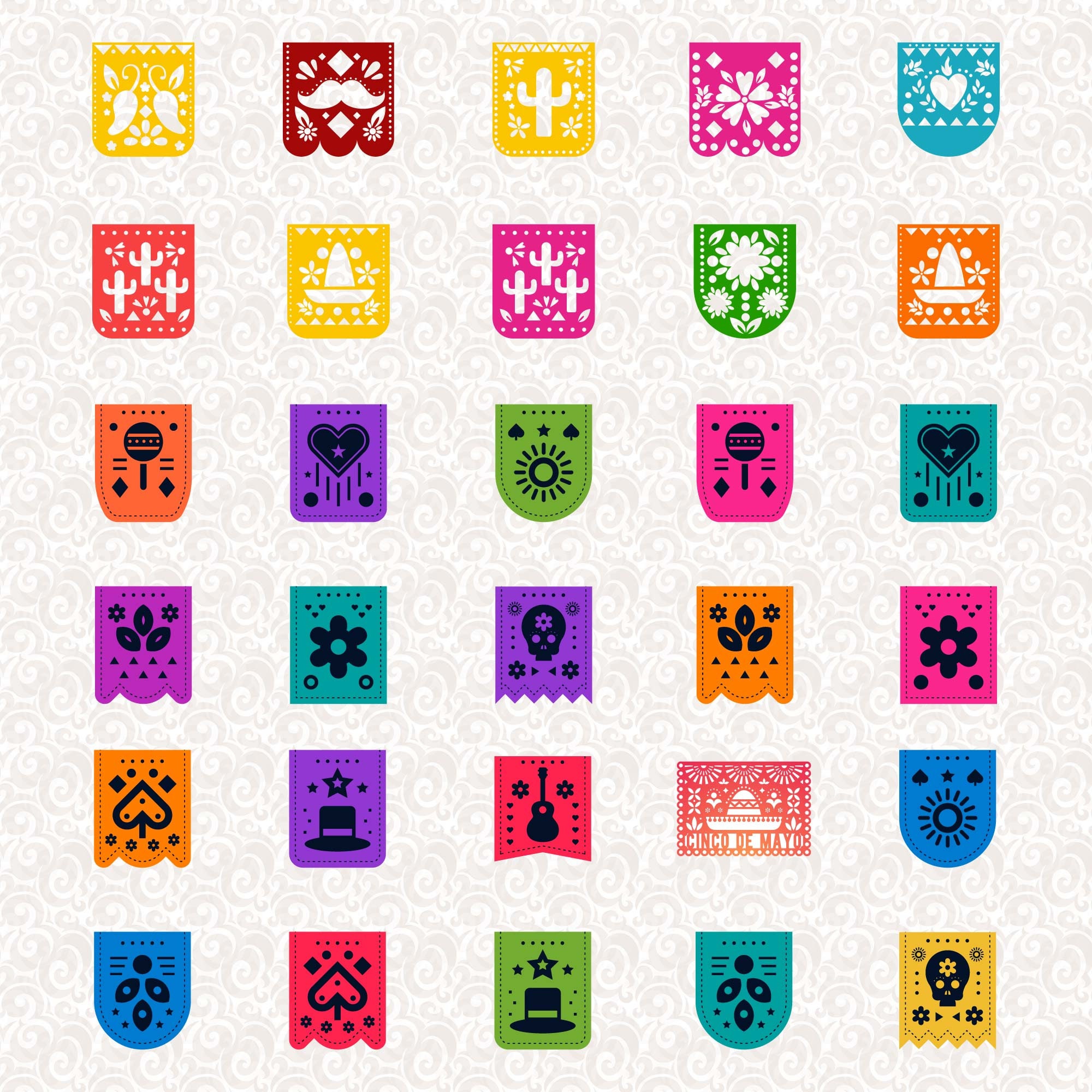 Papel Picado Svg, Papel Picado Svg Bundles, Papel Picado Clipart ...