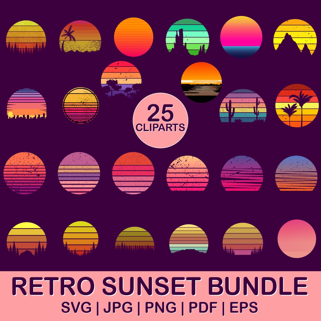 Retro Sunset Svg Bundles, Vintage Palm Tree Sunset, Retro Sunset PNG ...