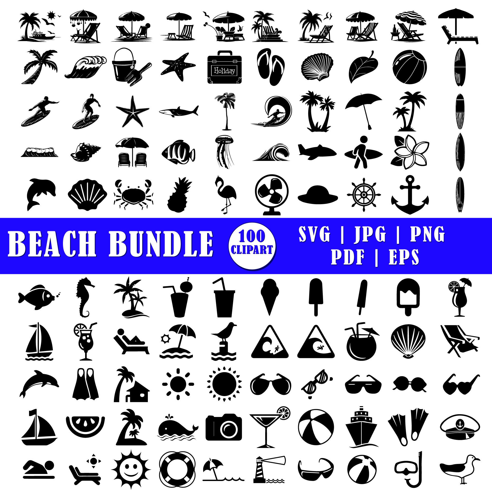 Beach Svg Bundles, Beach Clipart, Beach Palm Tree Svg, Beach Life Svg ...