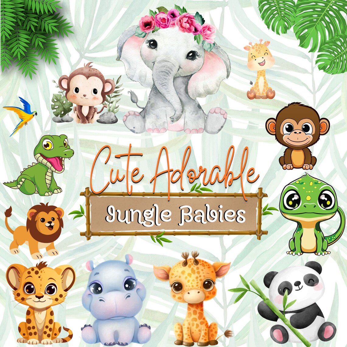 Safari Animal Clipart, Baby Safari Family Bundles, Baby Animals PNG ...
