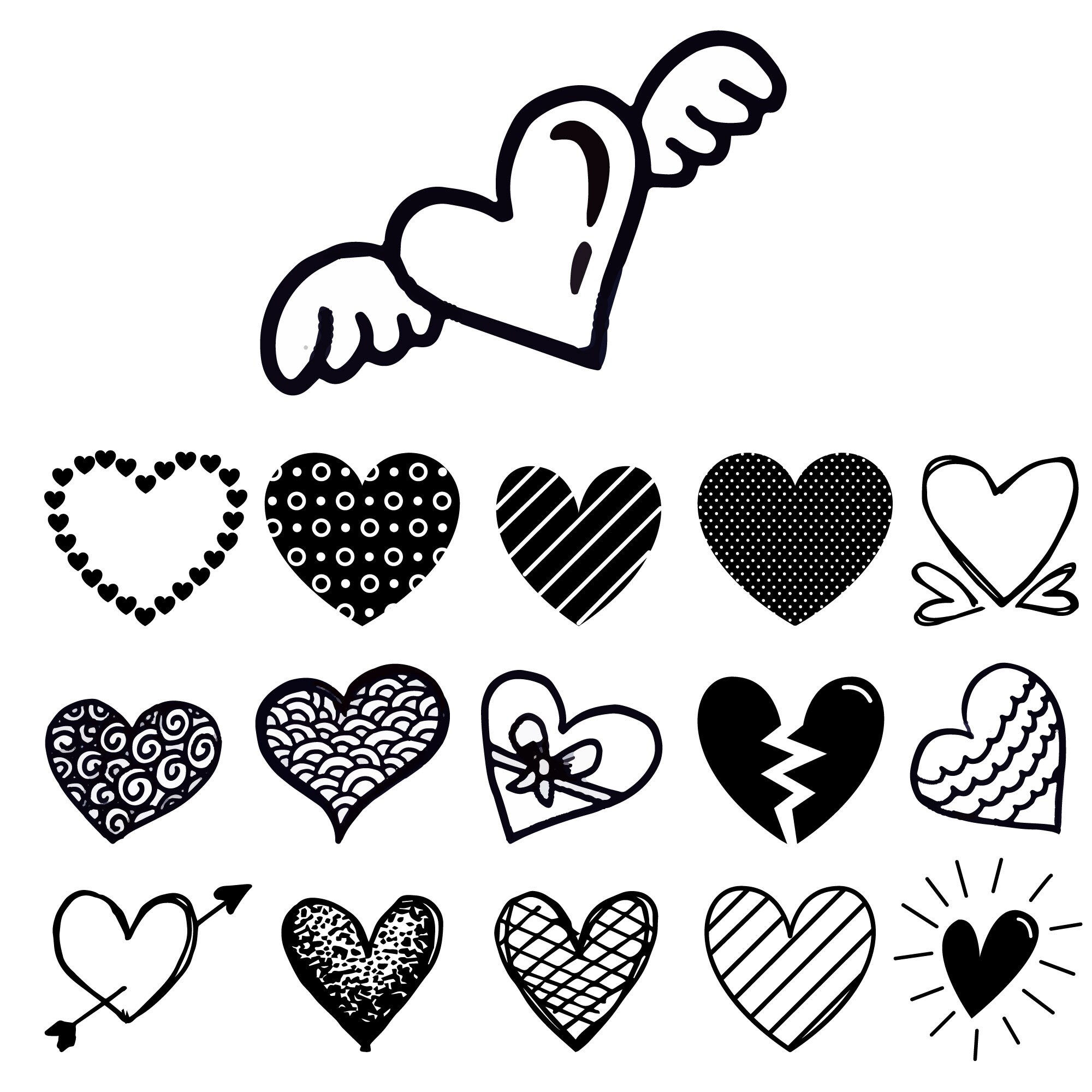 Heart Svg Bundle, Doodle Heart Svg, Hand Drawn Heart Svg, Open Heart ...