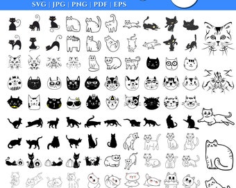 Cat Svg Bundles, Cat Svg, Cat Silhouette, Cat Face Svg, Cat Head Svg ...