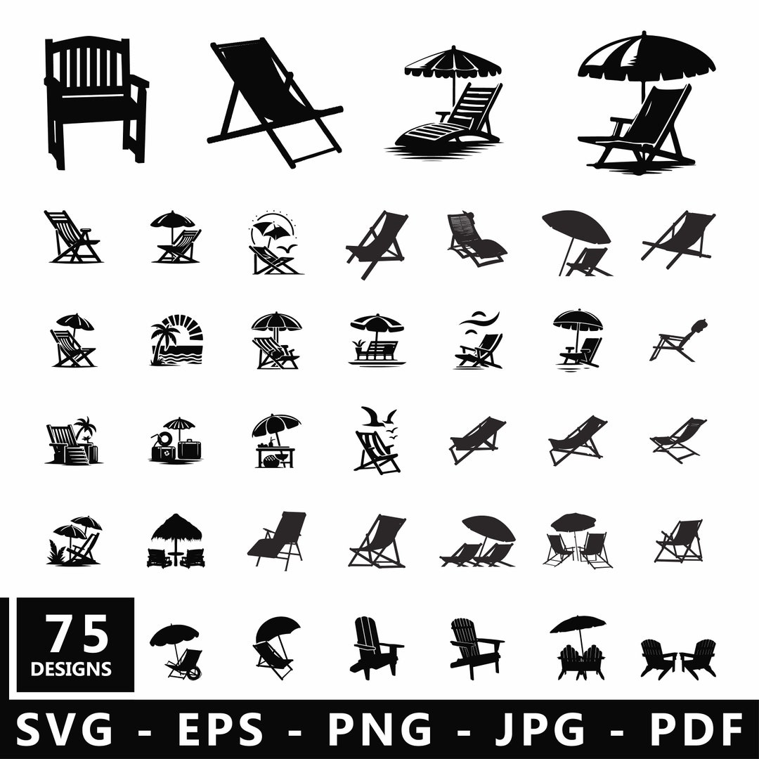 Chair Svg Bundles, Chair Clipart, Lounge Chair, Beach Chair, Vacation ...