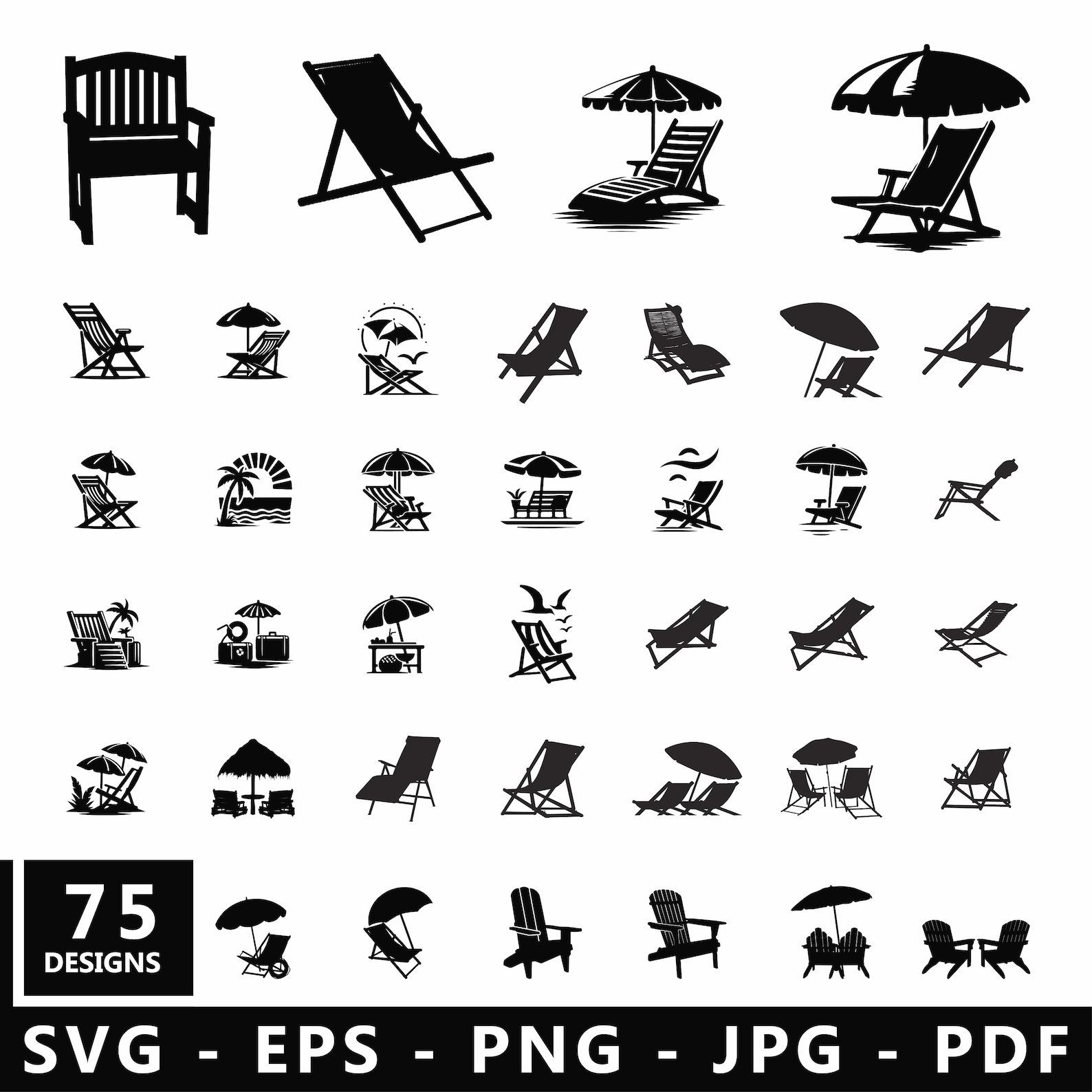 Chair Svg Bundles, Chair Clipart, Lounge Chair, Beach Chair, Vacation ...