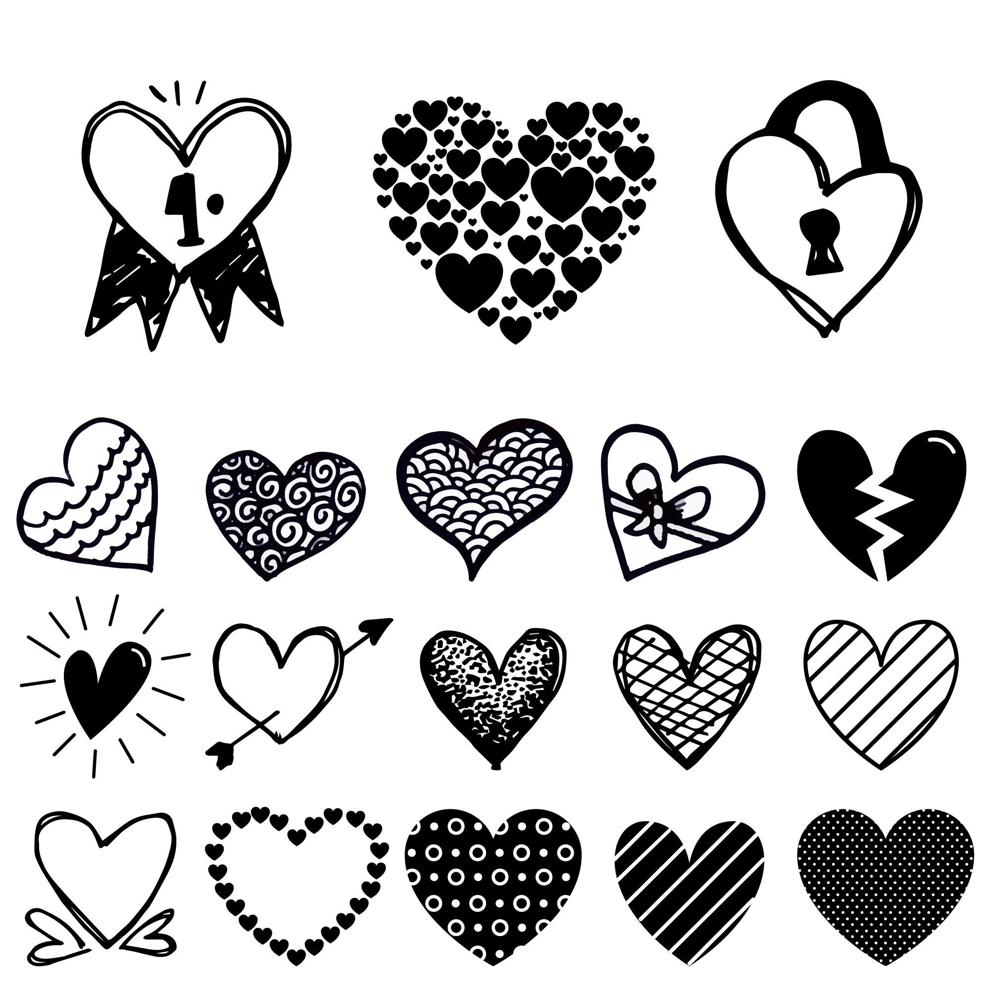 Heart Svg Bundle, Doodle Heart Svg, Hand Drawn Heart Svg, Open Heart ...