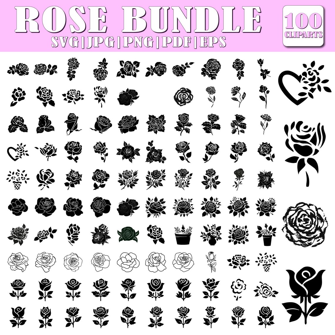 Rose Flower Svg Bundles, Rose Svg, Rose Flower Clipart, Rose Flower PNG ...