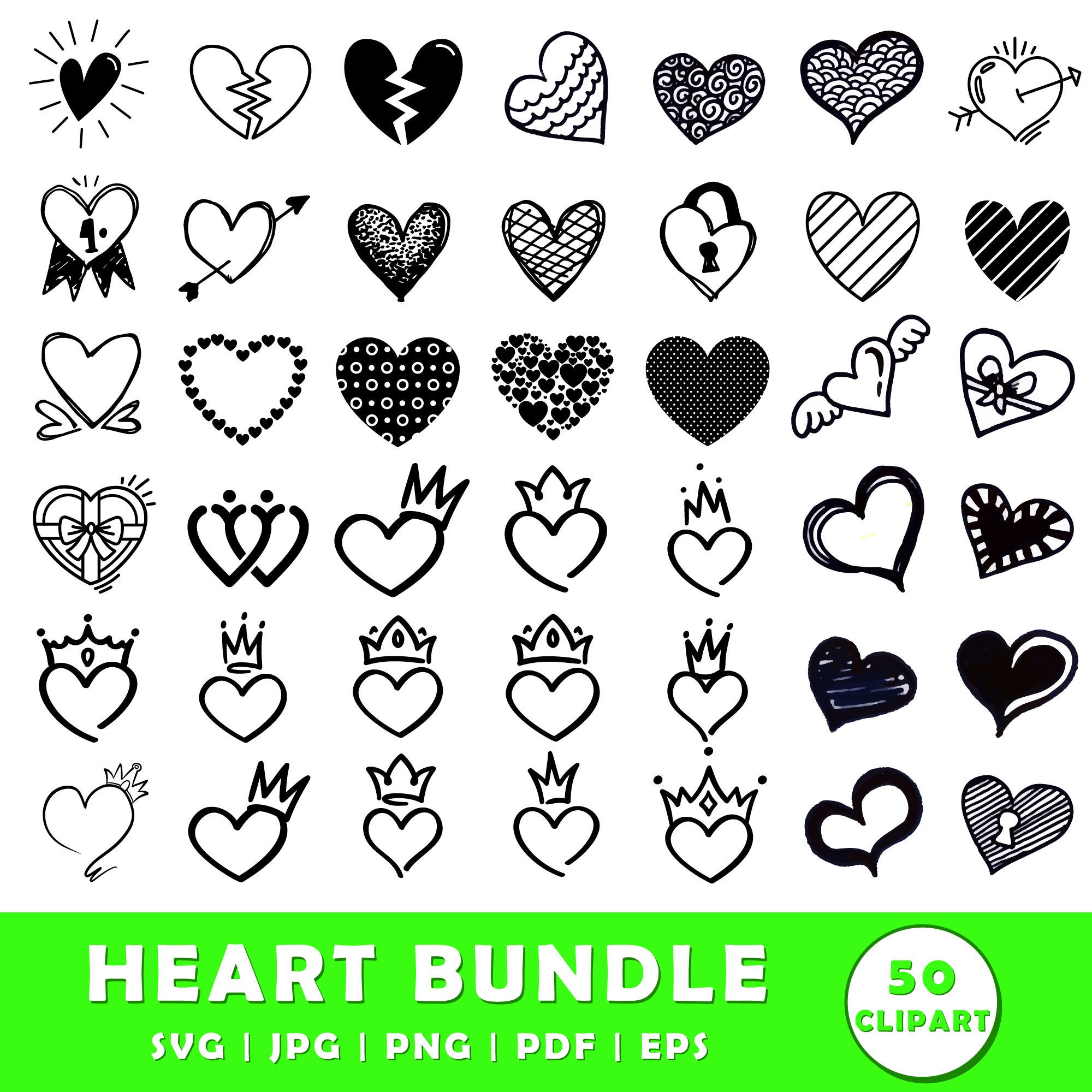 Heart Svg Bundle, Doodle Heart Svg, Hand Drawn Heart Svg, Open Heart ...