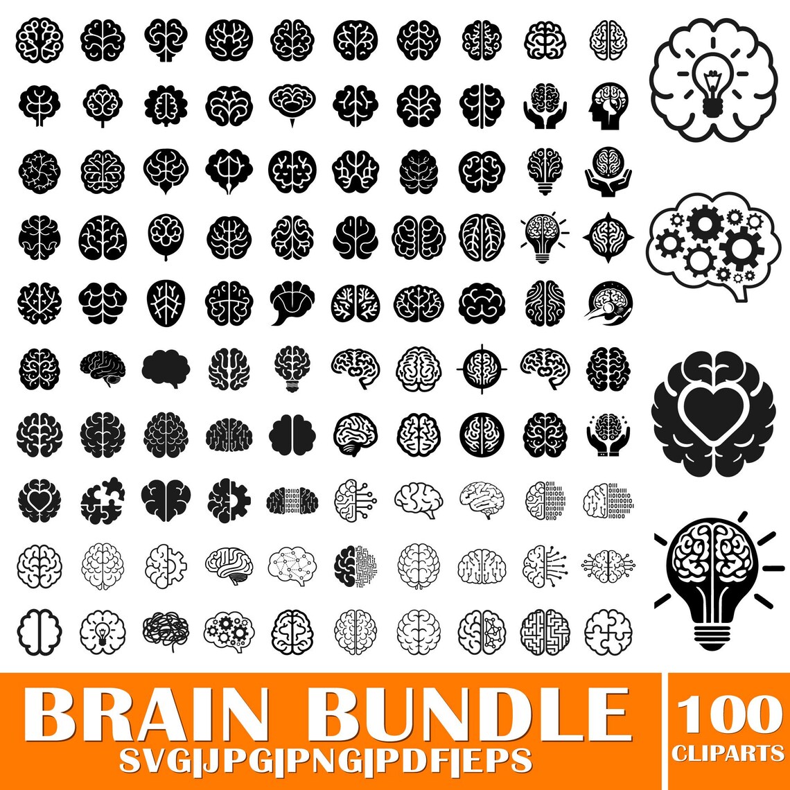 Human Brain Svg Bundles, Brain PNG for Prints, Brain Clipart, Brain Svg ...