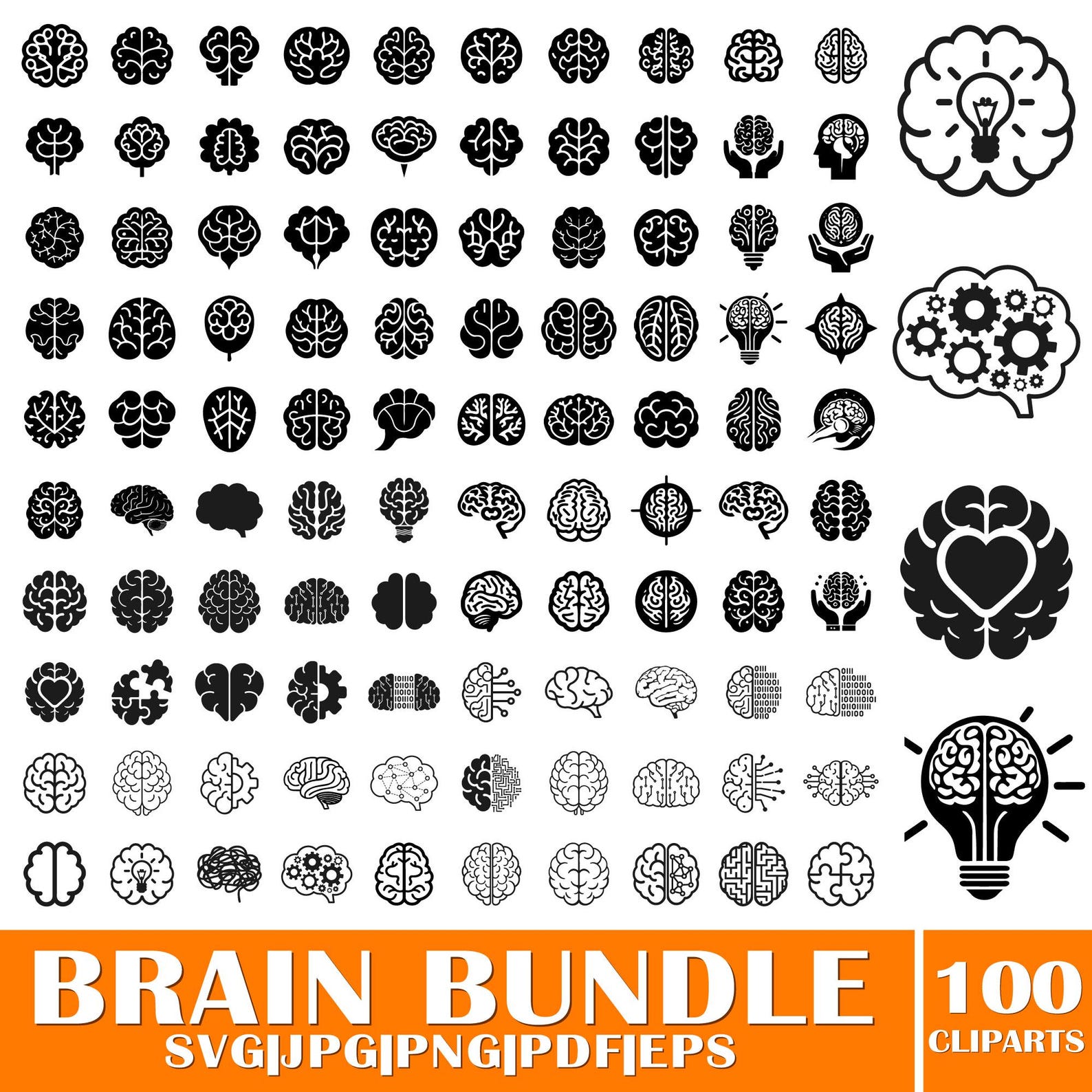 Human Brain Svg Bundles, Brain PNG for Prints, Brain Clipart, Brain Svg ...