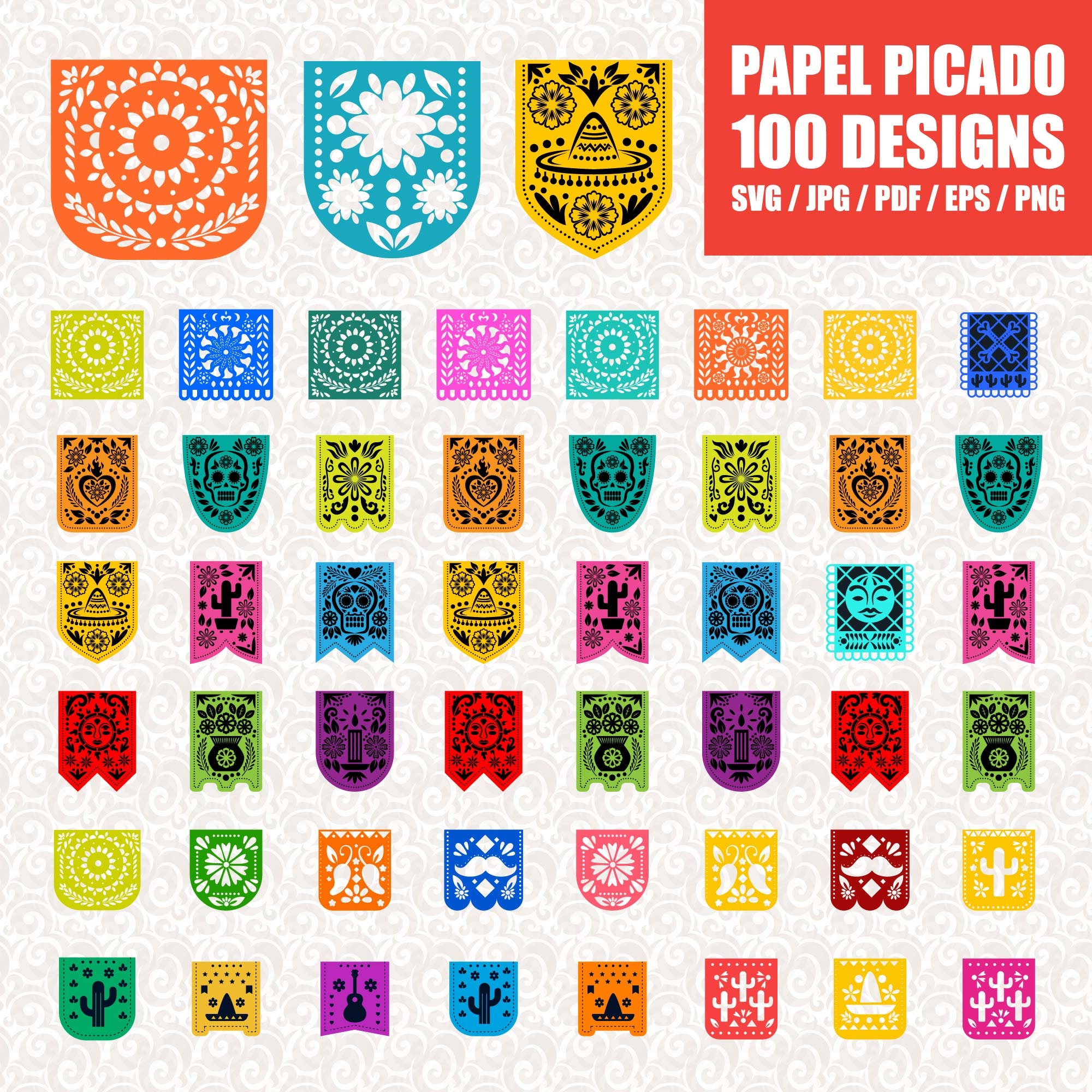 Papel Picado Svg, Papel Picado Svg Bundles, Papel Picado Clipart ...
