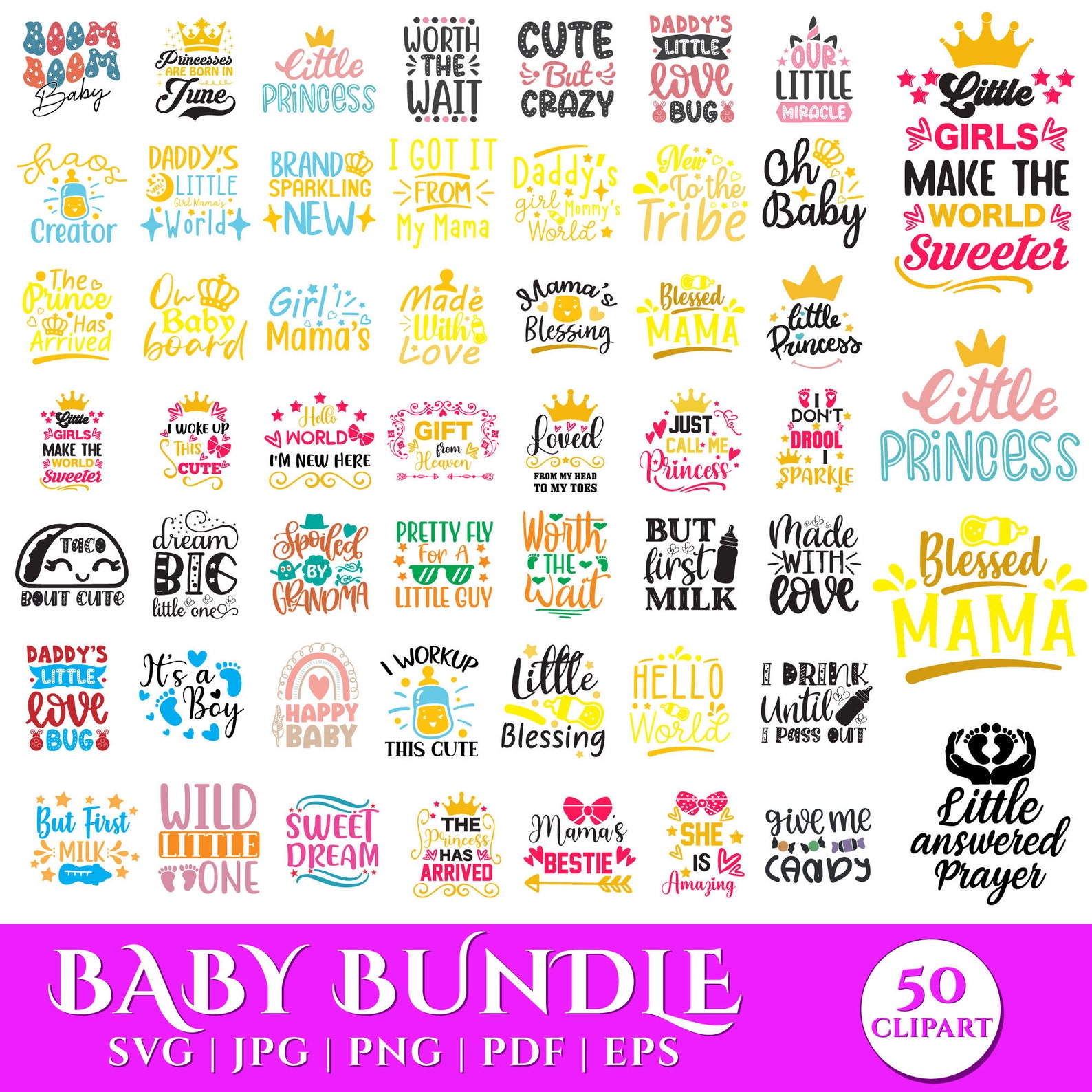 Lindo bebé svg paquete, bebé svg clipart, paquetes de bebé recién ...