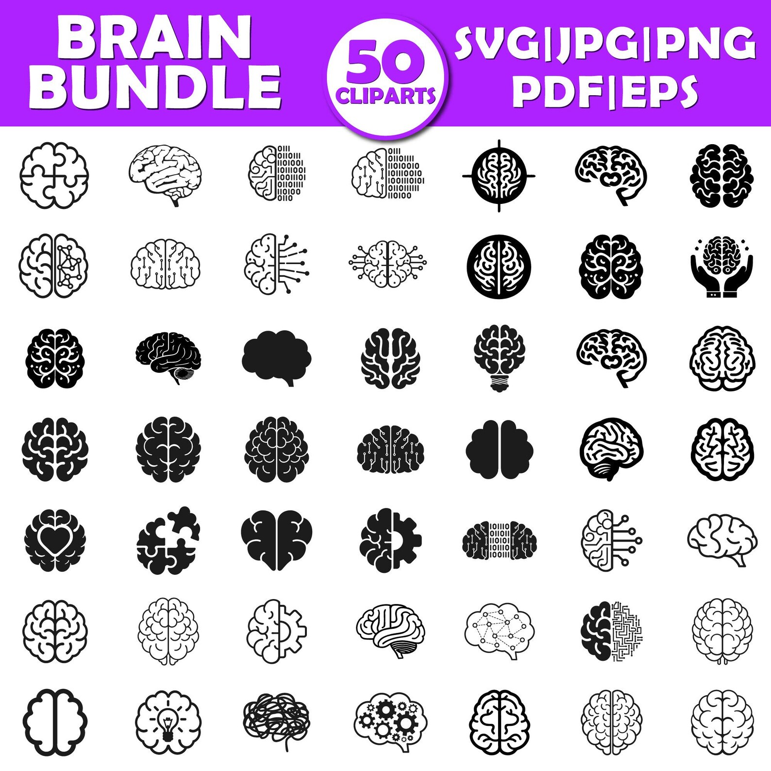 Brain Svg Bundles, Brain PNG for Prints, Brain Clipart, Brain Svg Cut ...