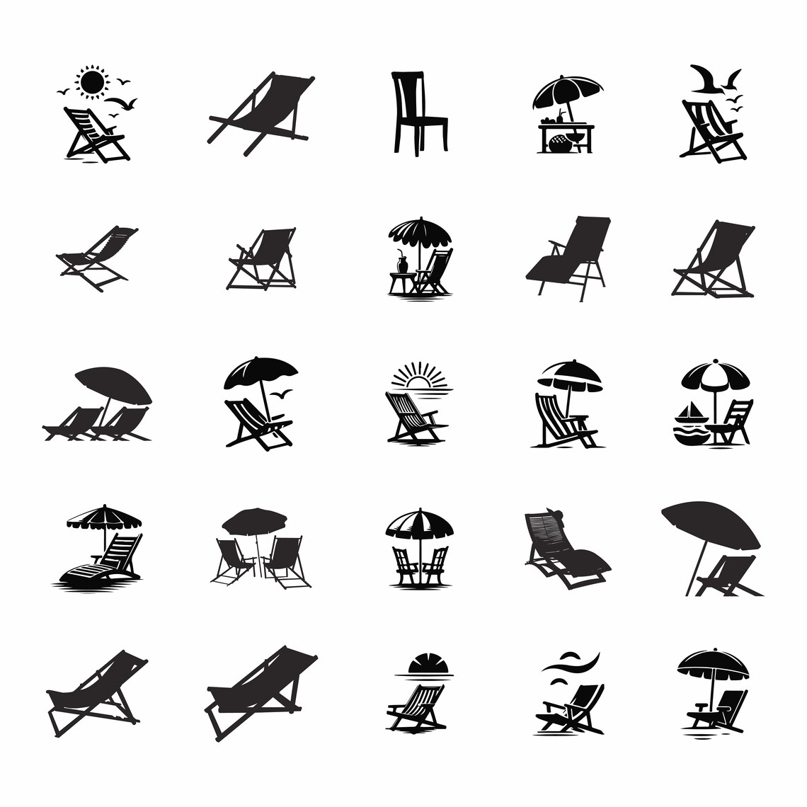 Chair Svg Bundles, Chair Clipart, Lounge Chair, Beach Chair, Vacation ...