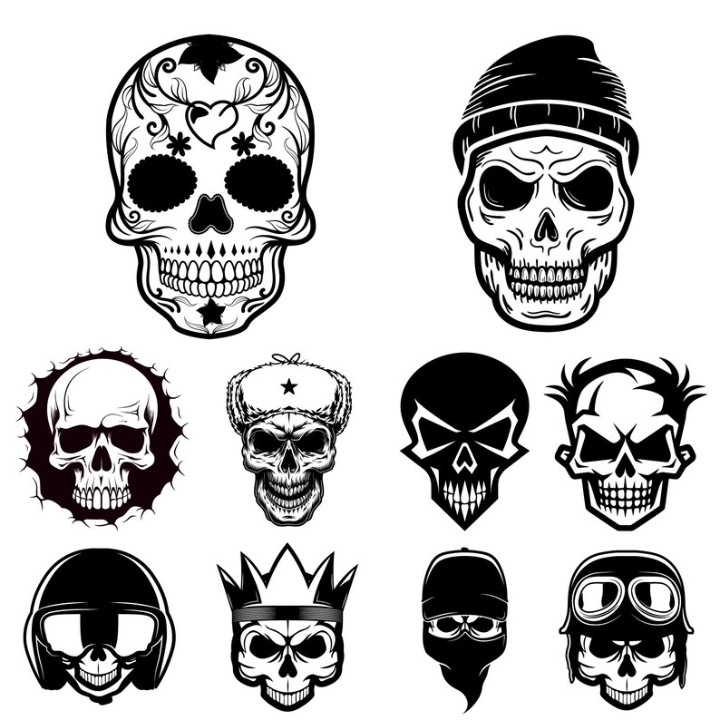 Skull Svg Bundles, Skull Vector, 75 Unique Skull Png, Skill Clipart, Skull Silhouette, Instant ...