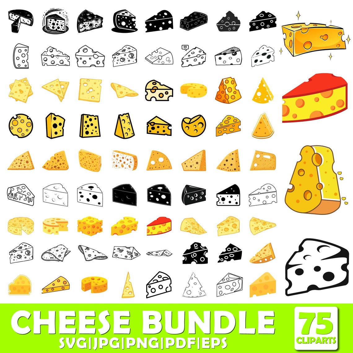 Cheese Svg Bundles, Cheese Clipart, Cheese PNG, Cheese Slice Svg ...