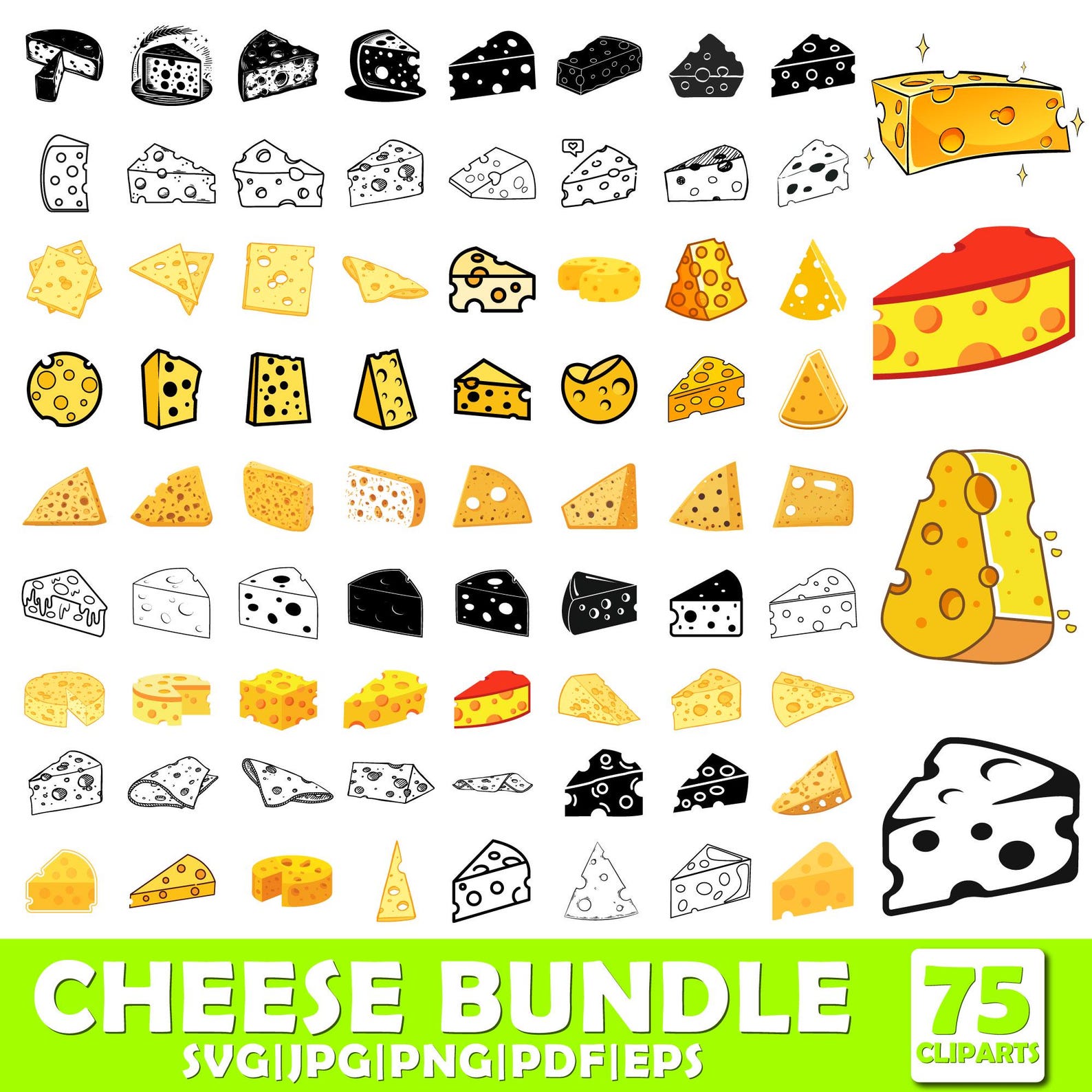 Cheese Svg Bundles, Cheese Clipart, Cheese PNG, Cheese Slice Svg ...