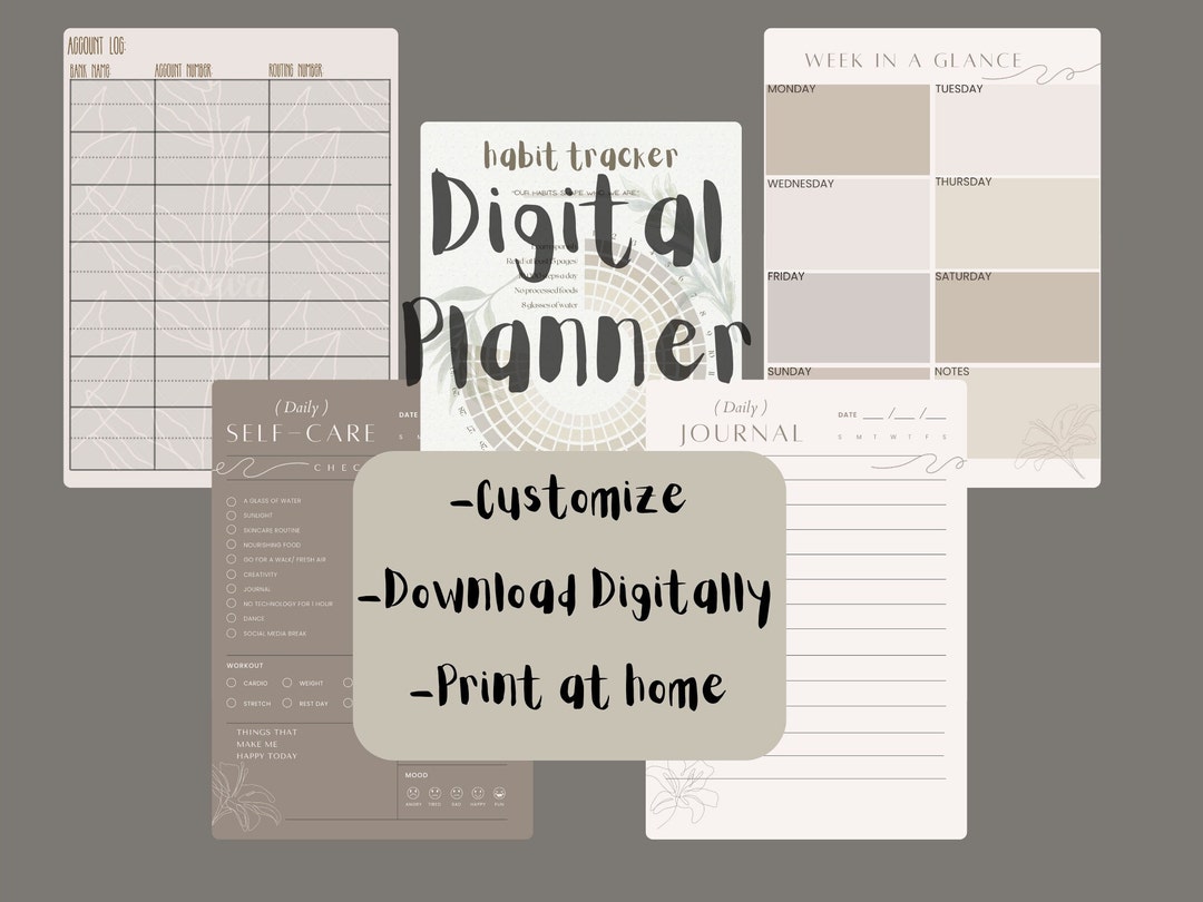 Minimalist Digital Customizable Planner Template, Journal, Gratefulness ...
