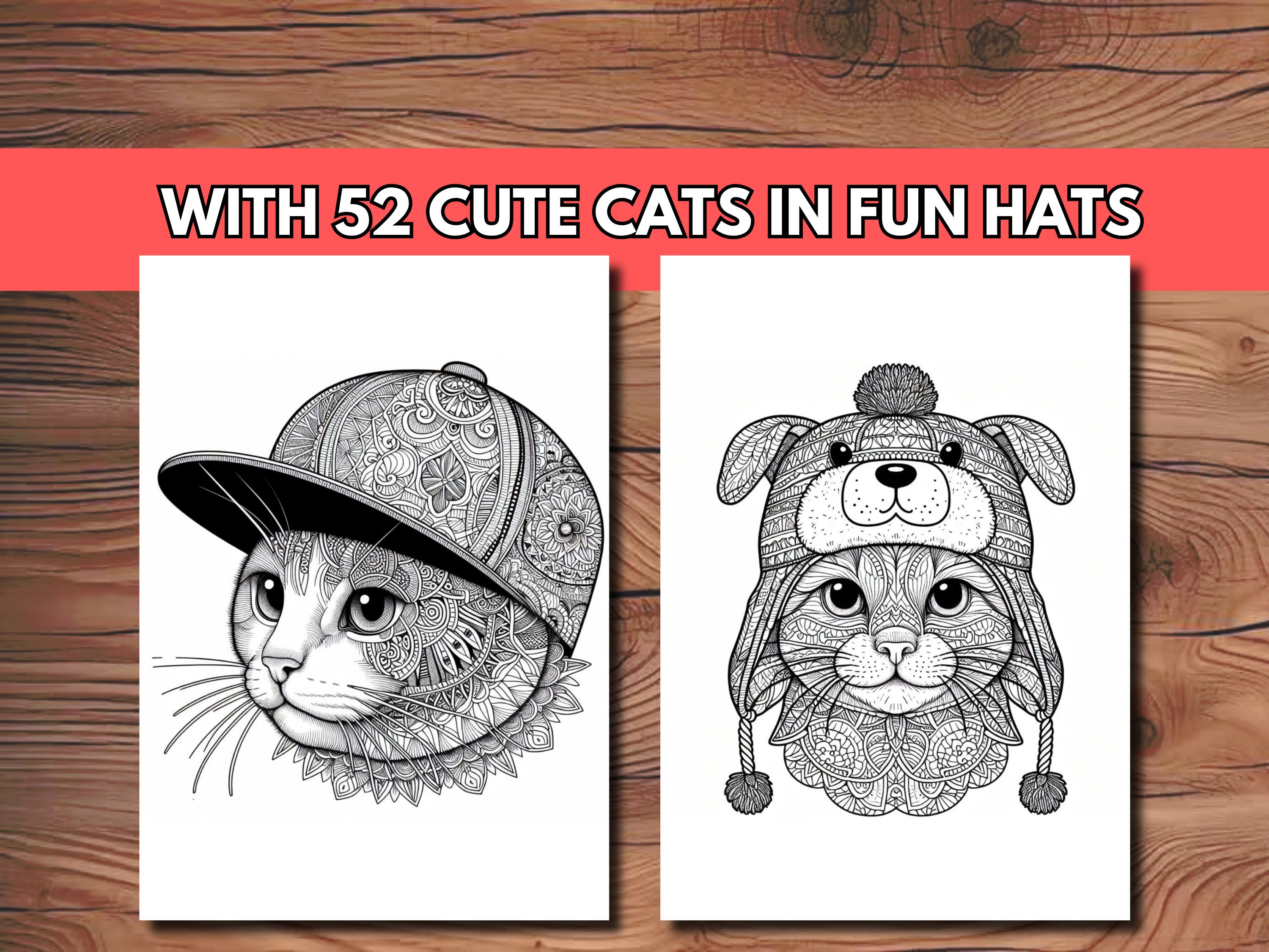 CATS IN HATS Printable Coloring Pages, Adult Coloring Book, Mindful ...
