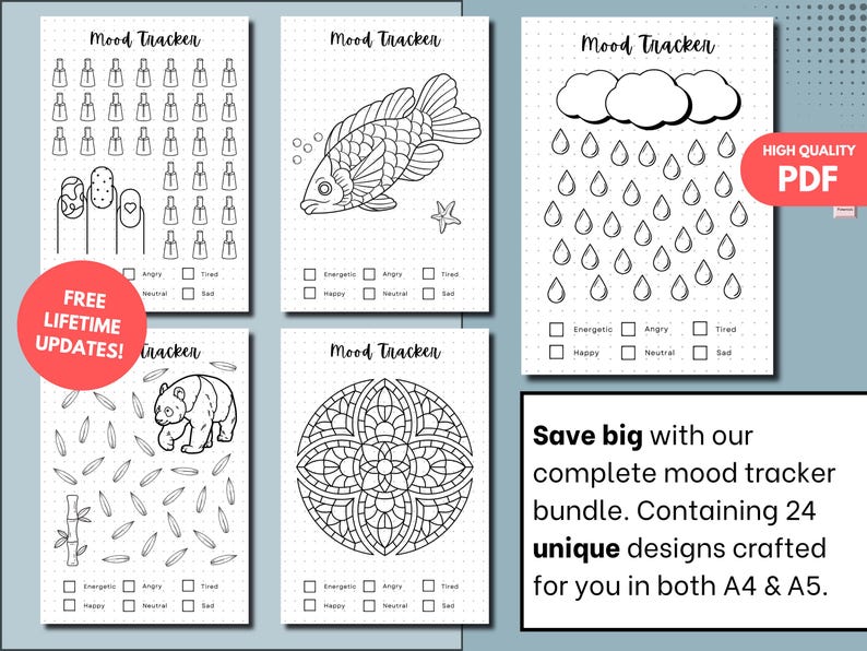 Mood Tracker Bundle - BUJO Bullet Journal Pages - Therapy Worksheets ...