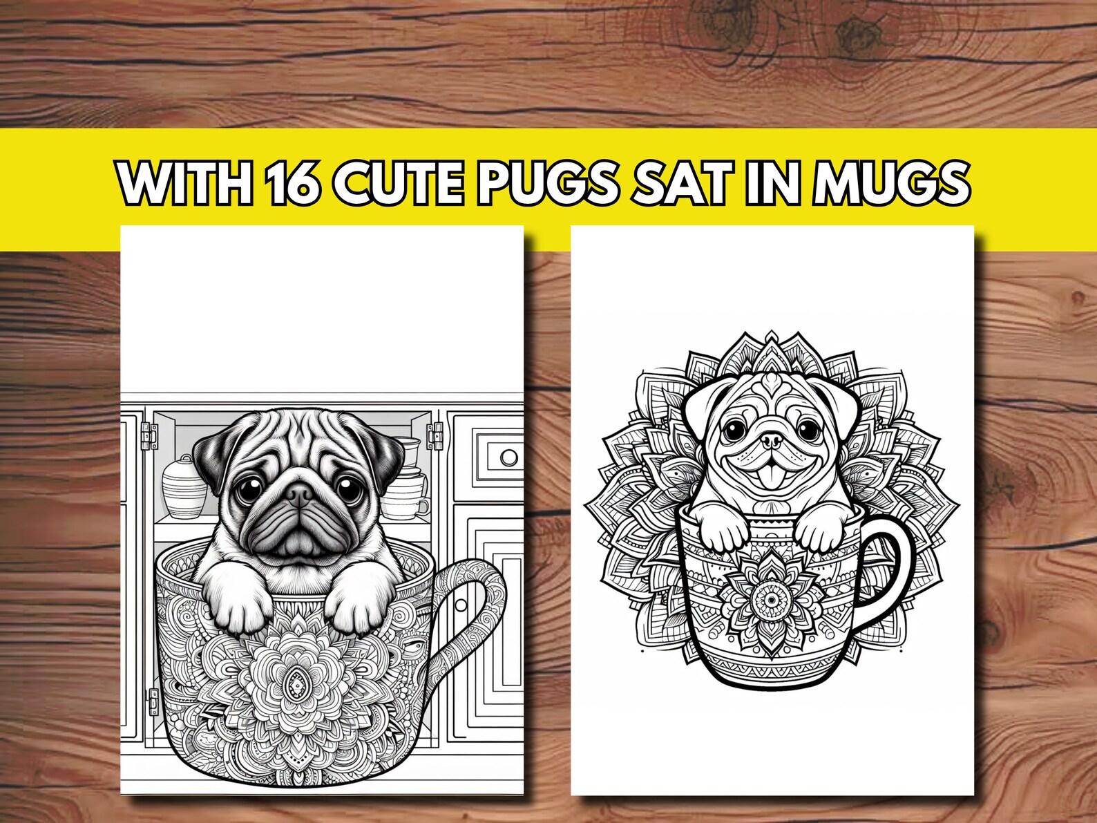 PUGS IN MUGS! | Printable Coloring Pages, Adult Coloring Book, Mindful ...