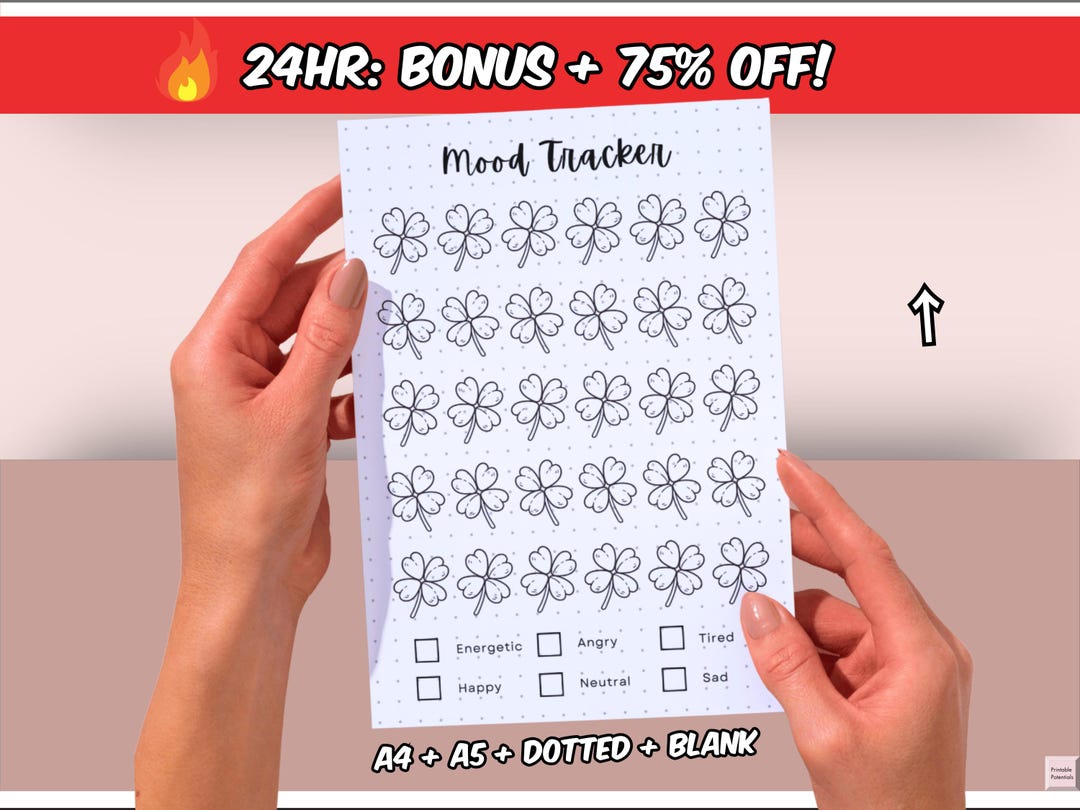 Lucky Four Leaf Clover Mood Tracker Printable Mood Journal Page ...