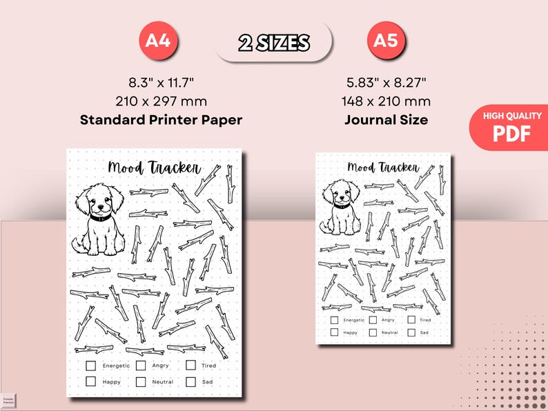 Dog & Sticks Mood Tracker - Printable Mood Journal Page - Wellness ...