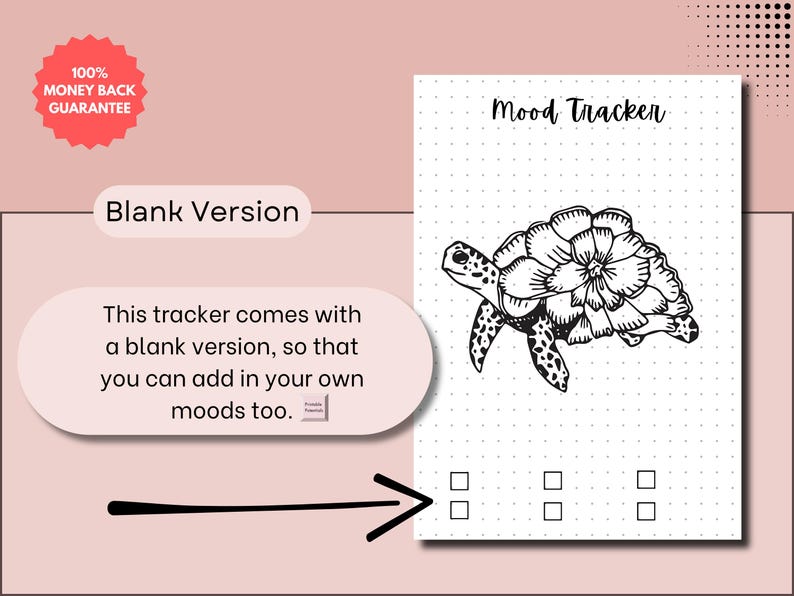 Turtle Flower Mood Tracker - Printable Mood Journal Page - Wellness ...