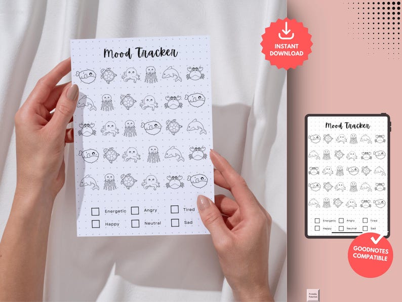 Sea Animals Mood Tracker - Printable Mood Journal Page - Wellness ...
