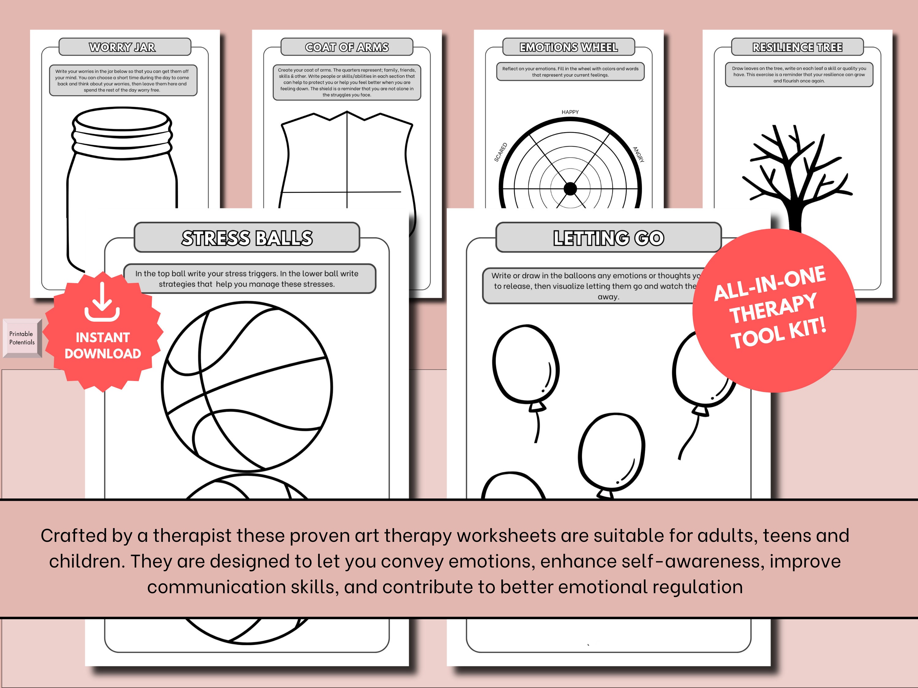 Art Therapy Worksheet for Occupational Therapy Journal Prompts Therapy ...