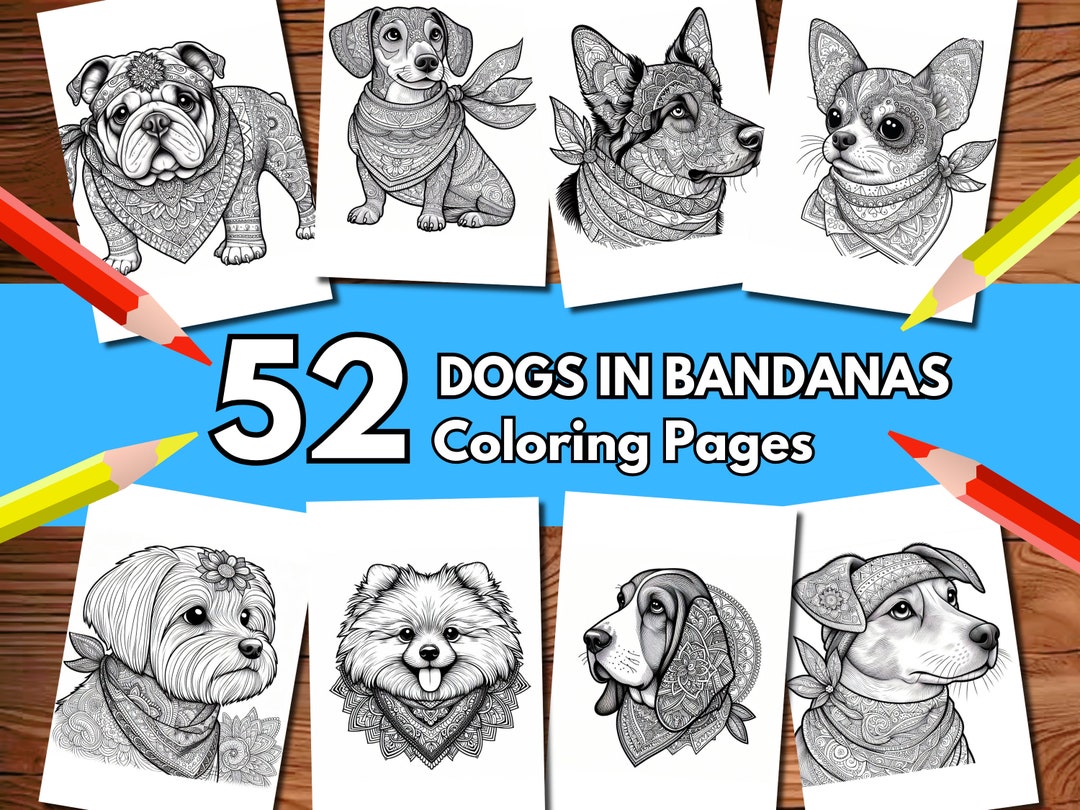 Fun DOGS IN BANDANAS Printable Coloring Pages Mandala Relaxing Art ...