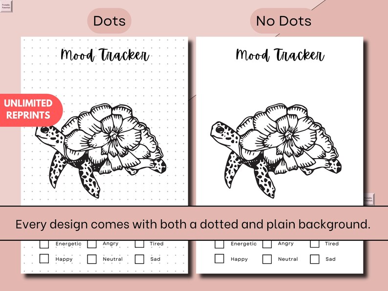Turtle Flower Mood Tracker - Printable Mood Journal Page - Wellness ...