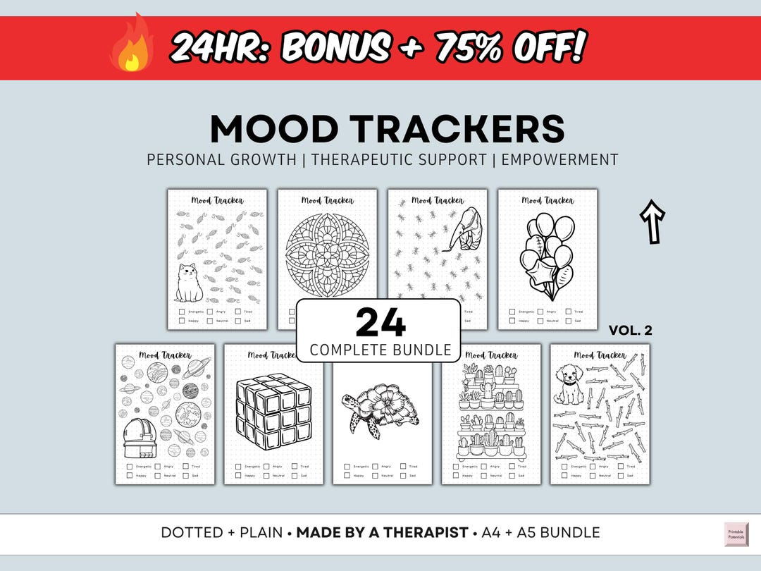 Mood Tracker Bundle - BUJO Bullet Journal Pages - Therapy Worksheets ...