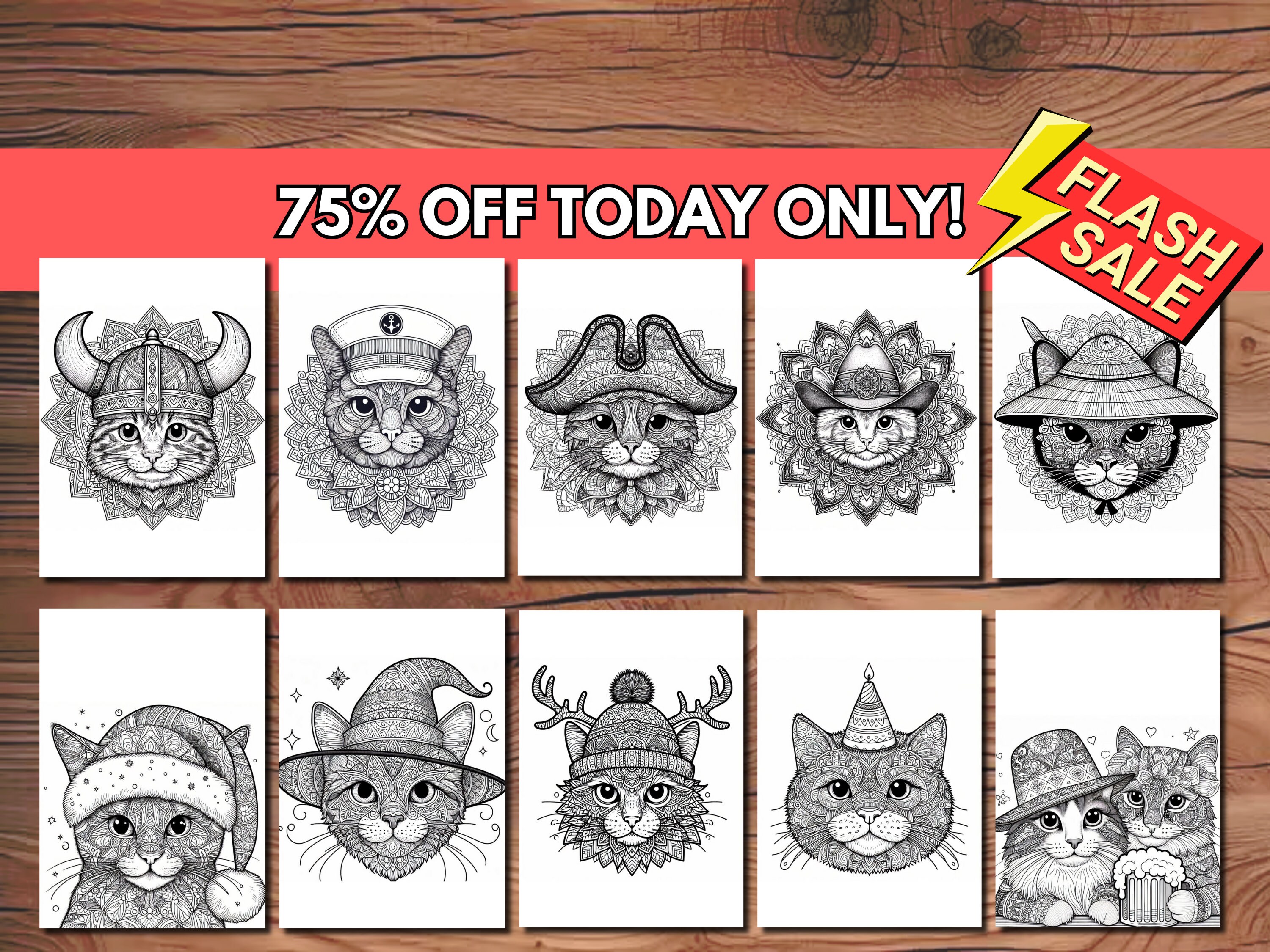 CATS IN HATS Printable Coloring Pages, Adult Coloring Book, Mindful ...