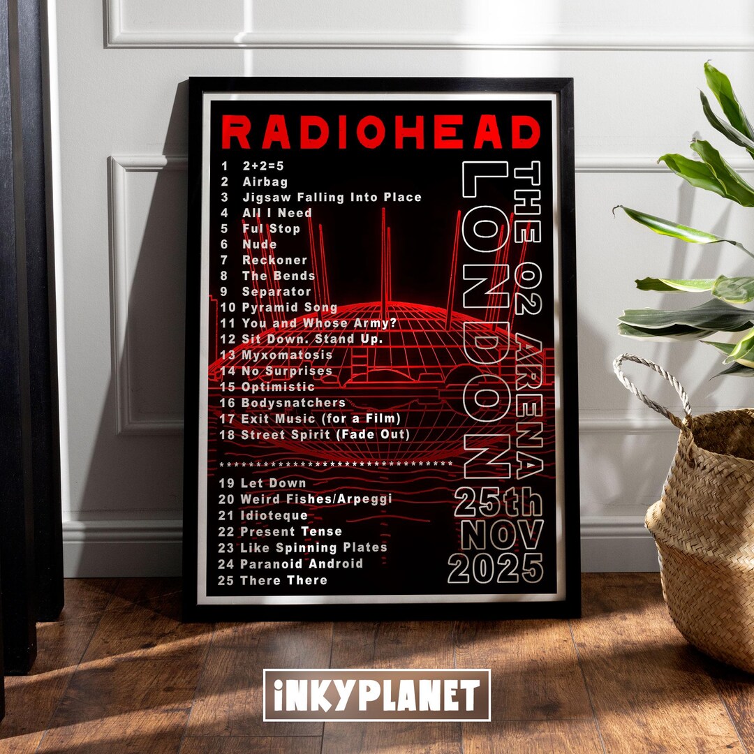 Radiohead Setlist 25th November 2025 the O2 Arena London Giclée Art ...