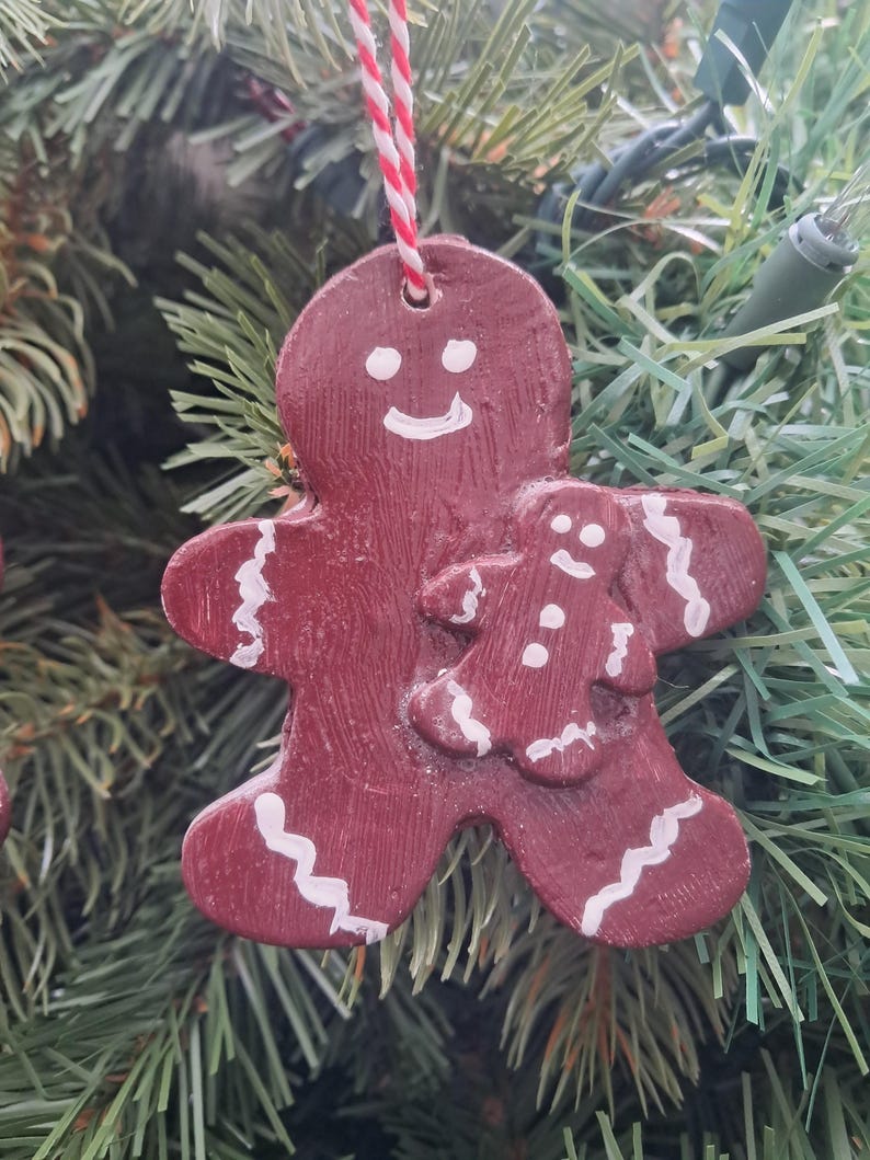 Handmade Clay Gingerbread Man With Baby Kids Holiday Ornament 3 Inch ...