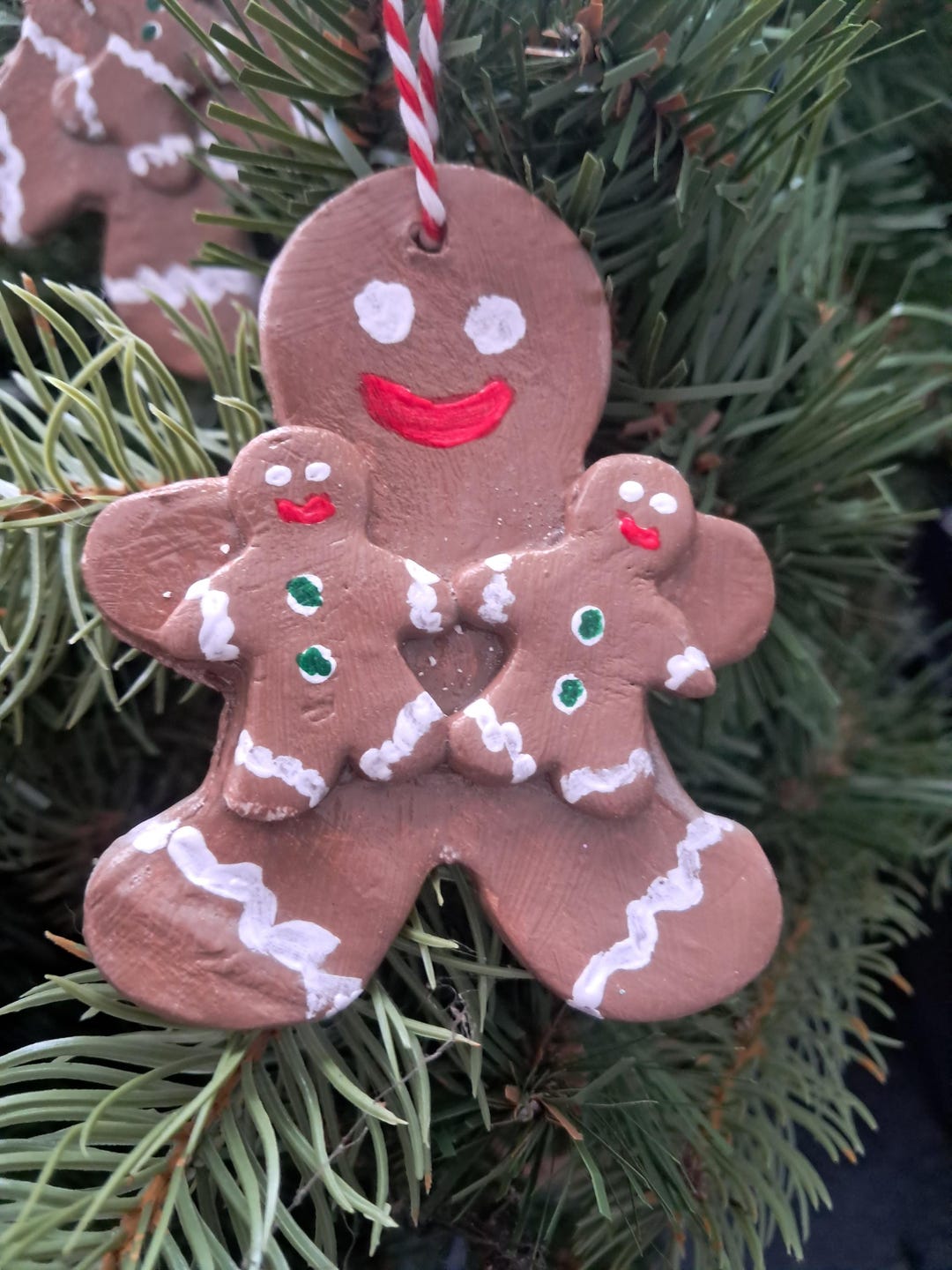 Handmade Clay Gingerbread Man With Baby Kids Holiday Ornament 3 Inch ...