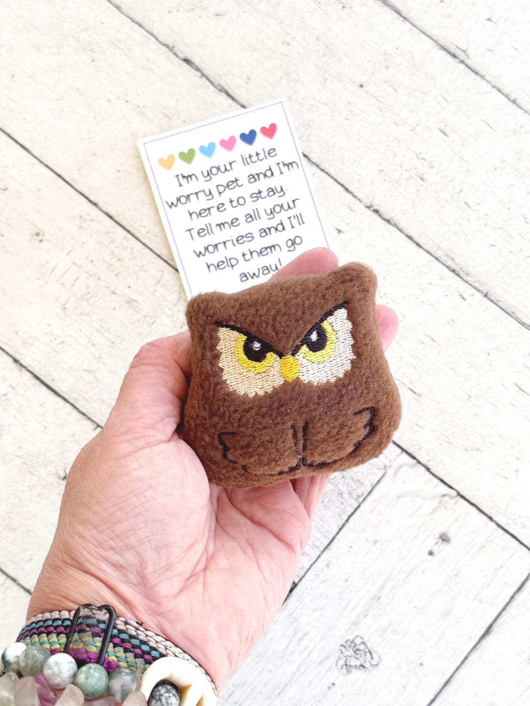 Owl Bear Cub Plushie: Turquoise Pocket Worry Buddy, Anxiety Relief - Etsy