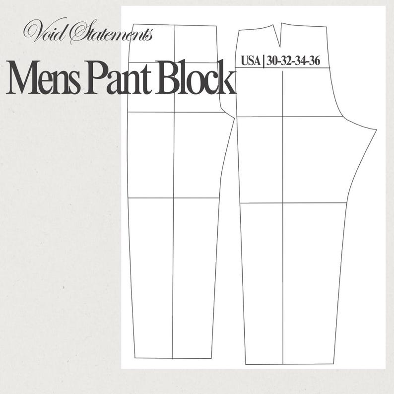 Men’s Pant Sewing Pattern Block | Sizes 30–36 | Digital PDF | Plotter ...