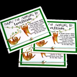 Sloth Theme Party Favors, Wish Bracelets, Custom Personalized Birthday ...