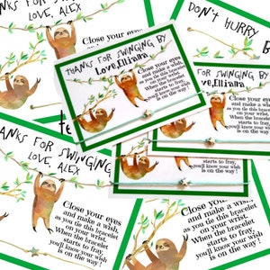 Sloth Theme Party Favors, Wish Bracelets, Custom Personalized Birthday ...