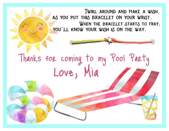 Summer Pool Party Favors Wish Bracelet Waterproof Kid Party - Etsy